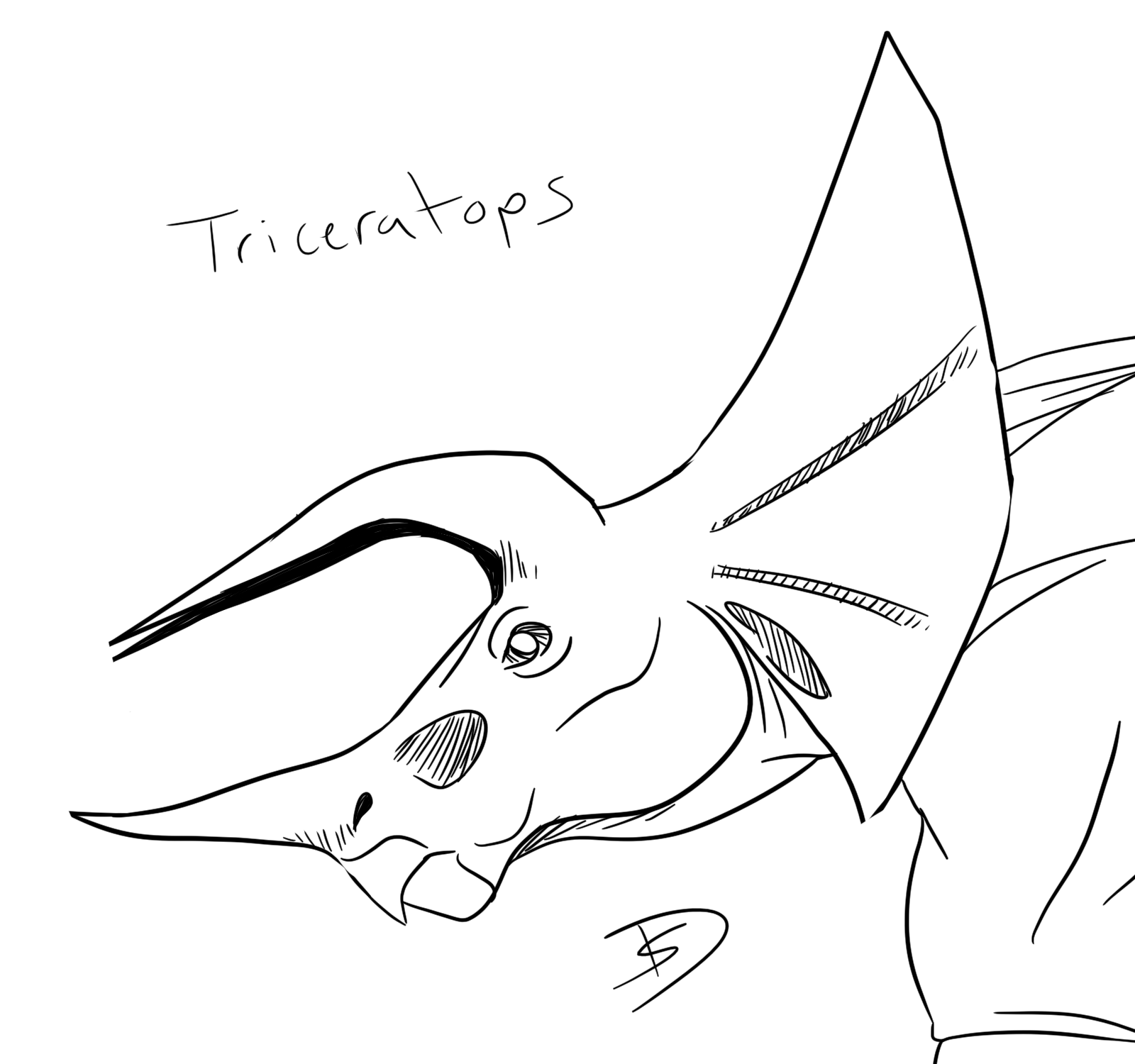 Triceratops lineart, Digital, 2017 (OC) : r/drawing