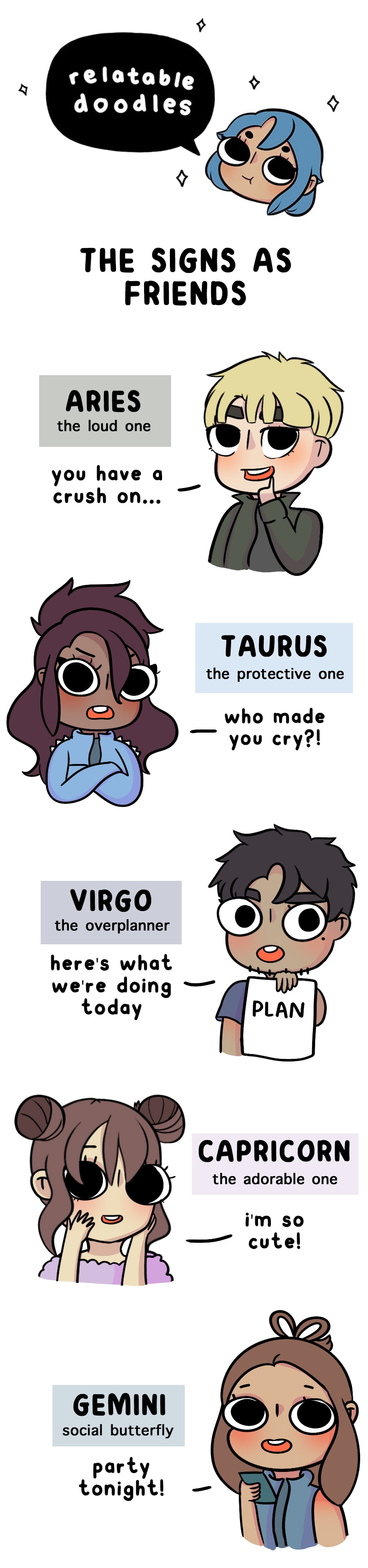 Read Relatable Doodles :: The Zodiac signs as friends | Tapas Comics