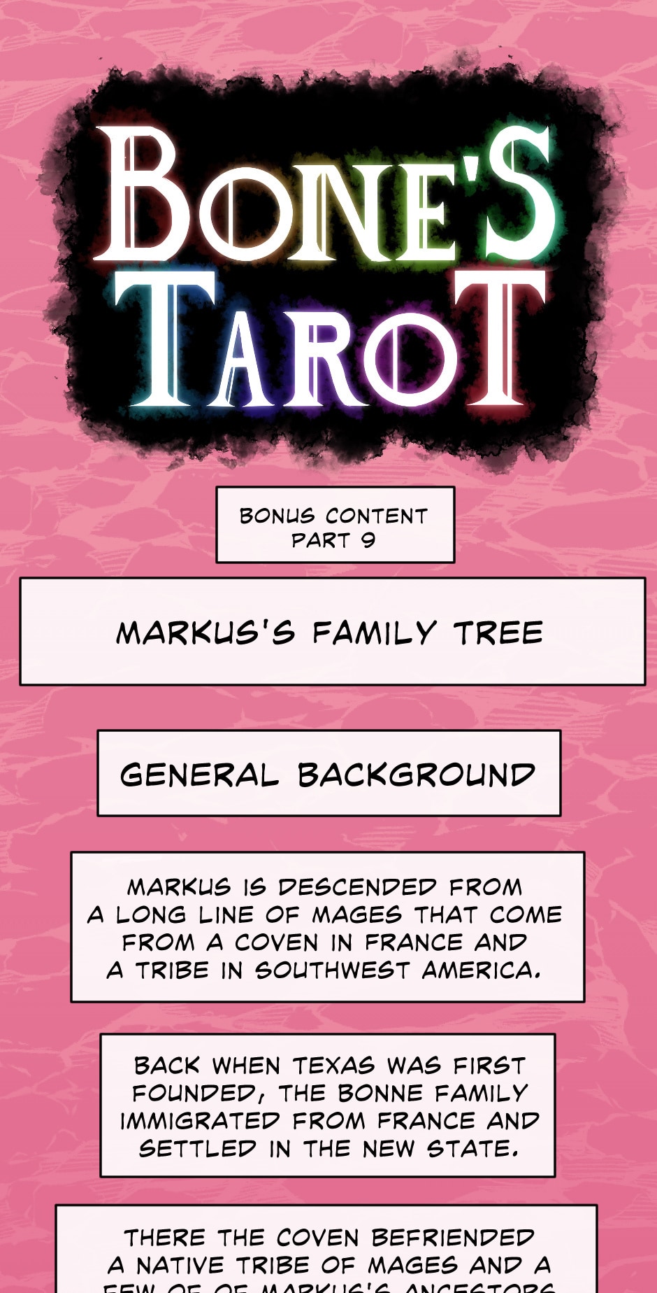Read Bone's Tarot :: Bone's Tarot Bonus: Bone Family Tree | Tapas Comics