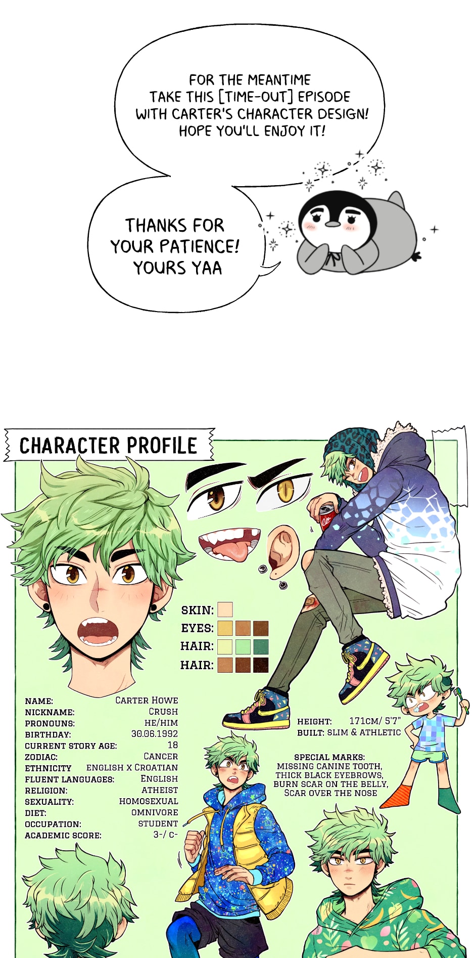 Read CRUSH3D!! :: [TIME-OUT!!] Character Profile: Carter | Tapas Comics